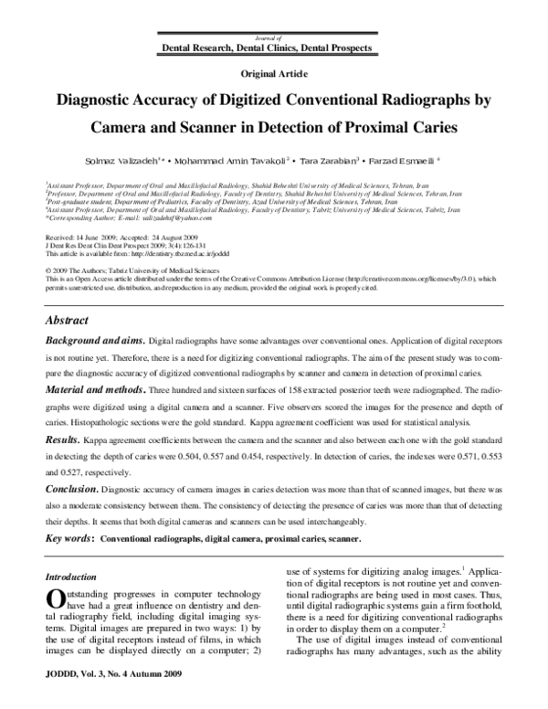 Pdf Diagnostic Accuracy Of Digitized Conventional Radiographs By Camera And Scanner In