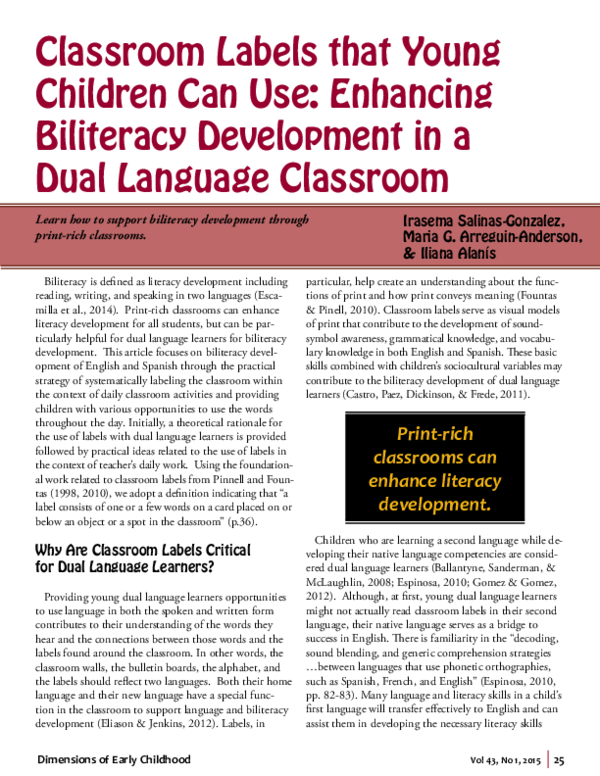 (PDF) Classroom Labels That Young Children Can Use: Enhancing ...