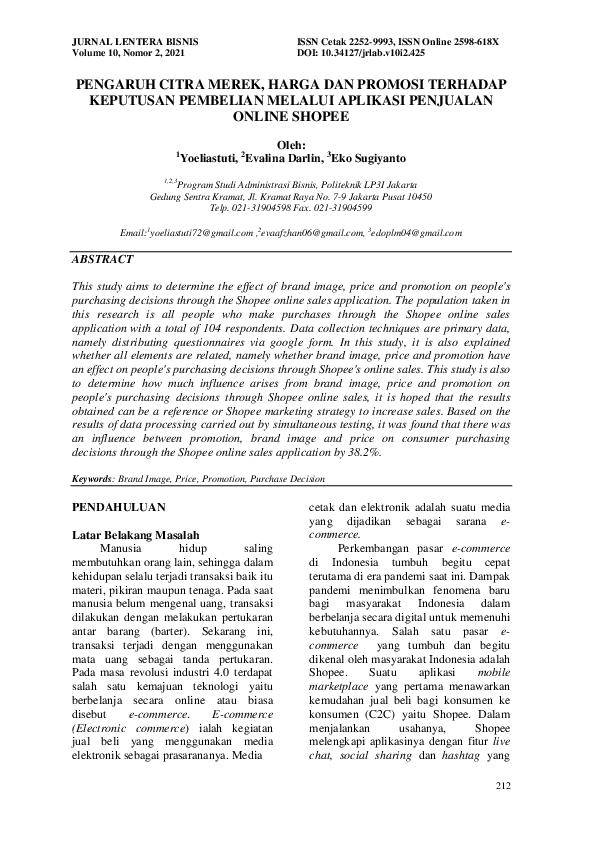 (PDF) Pengaruh Citra Merek, Harga Dan Promosi Terhadap Keputusan Pembelian Melalui Aplikasi ...