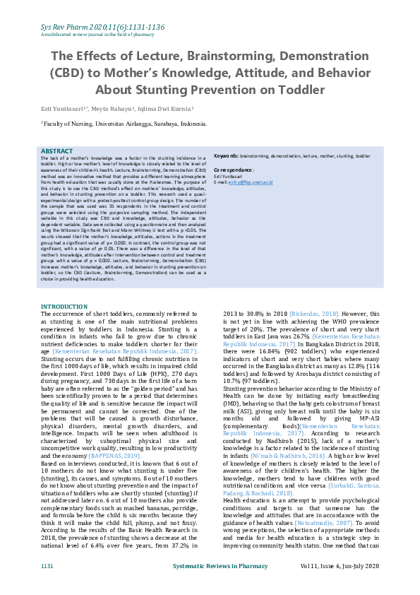 (PDF) The Effects of Lecture, Brainstorming, Demonstration (CBD) to Mothers Knowledge, Attitude ...