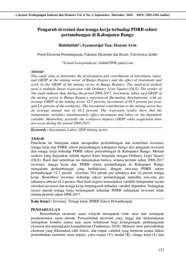 (PDF) Pengaruh investasi dan tenaga kerja terhadap PDRB sektor ...