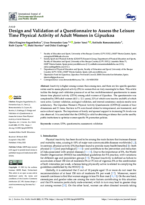 (PDF) Design and Validation of a Questionnaire to Assess the Leisure ...