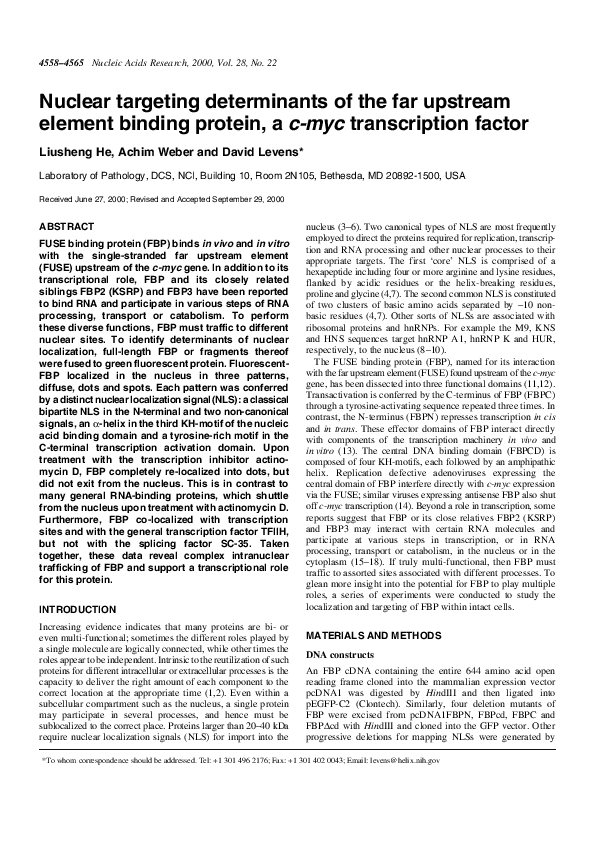 (PDF) Nuclear targeting determinants of the far upstream element ...