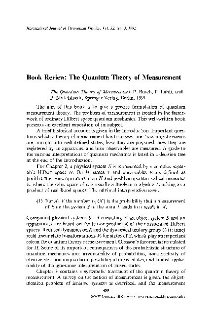 (PDF) Book review: The quantum theory of measurement