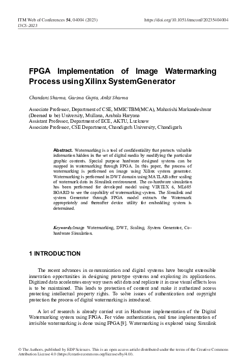Pdf Fpga Implementation Of Image Watermarking Process Using Xilinx System Generator