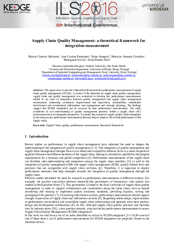 (PDF) Supply chain quality management: A theoretical framework for integration measurement