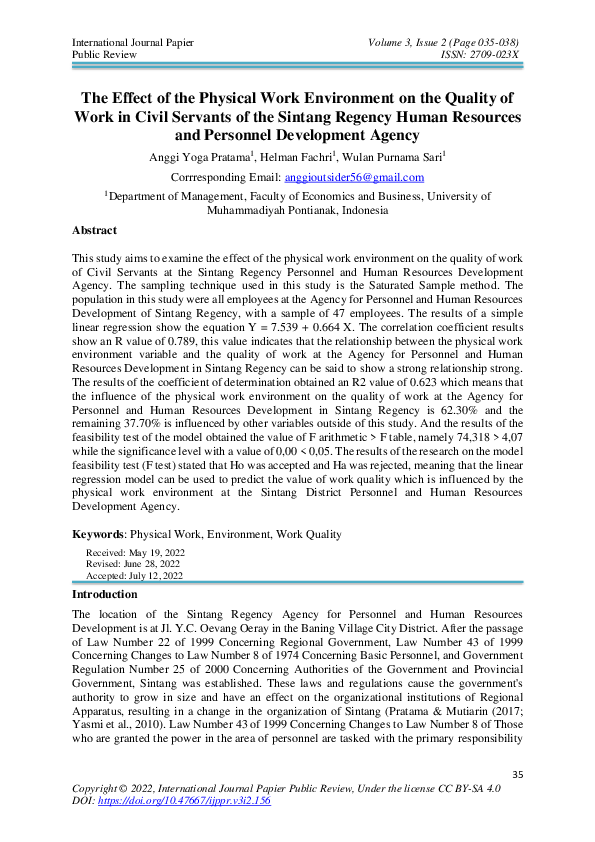(PDF) The Effect of the Physical Work Environment on the Quality of ...