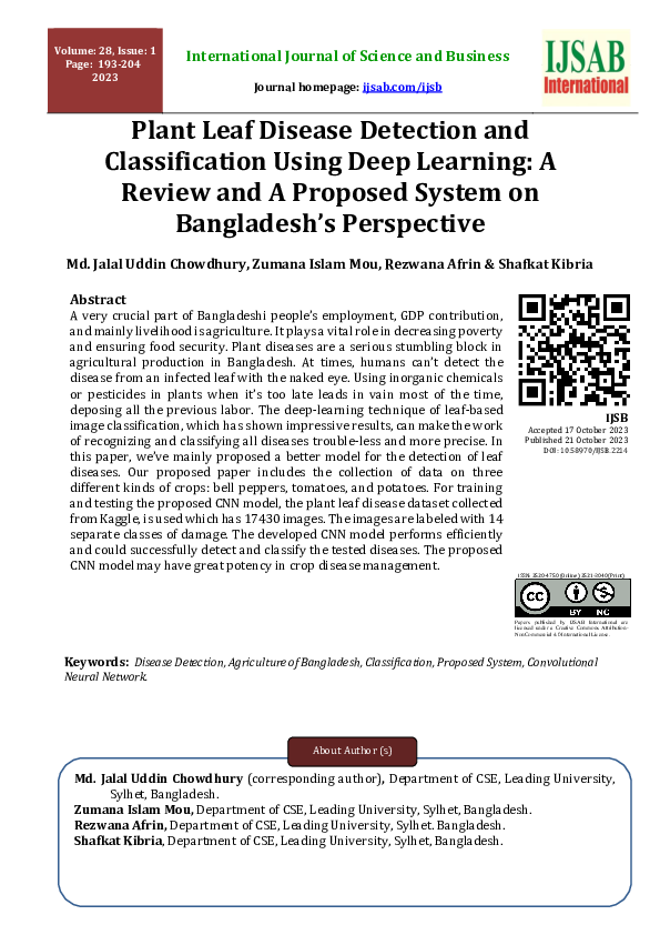 (PDF) Plant Leaf Disease Detection and Classification Using Deep Learning: A Review and A ...