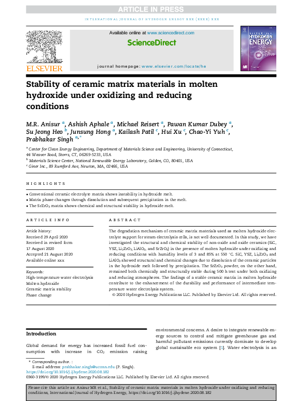 (PDF) Stability of ceramic matrix materials in molten hydroxide under ...