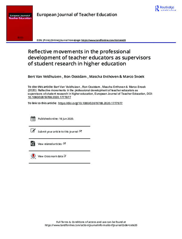 (PDF) Reflective movements in the professional development of teacher ...