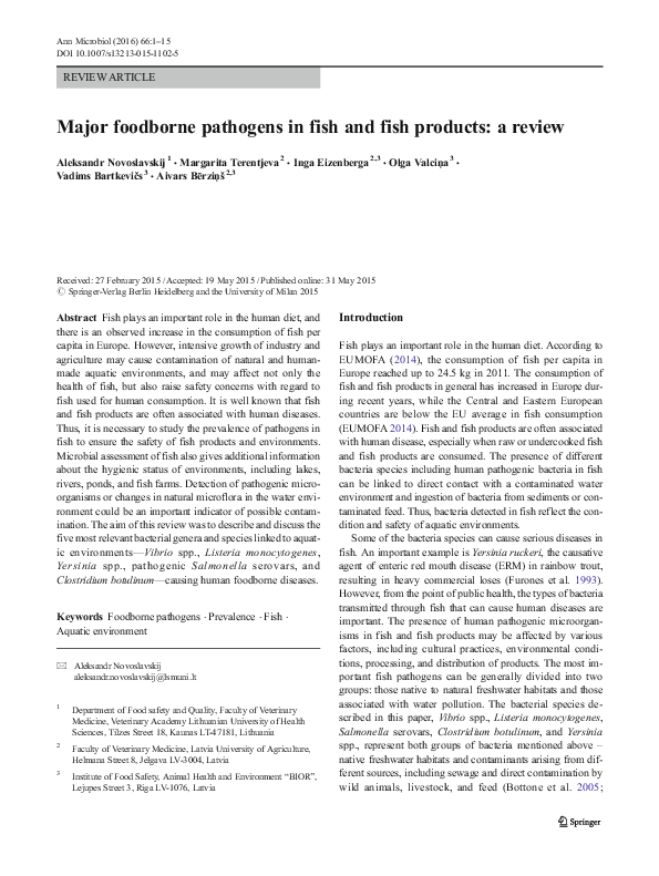 (PDF) Major foodborne pathogens in fish and fish products: a review