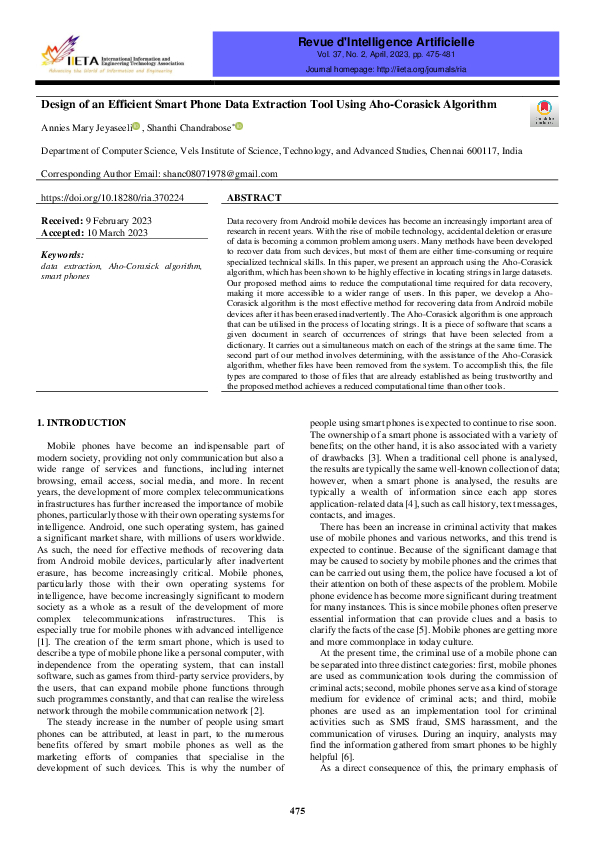Pdf Design Of An Efficient Smart Phone Data Extraction Tool Using Aho