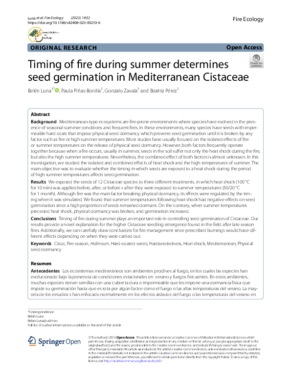 (PDF) Timing of fire during summer determines seed germination in ...