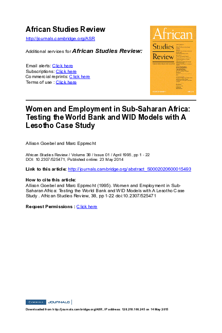 (PDF) Women and Employment in Sub-Saharan Africa: Testing the World ...