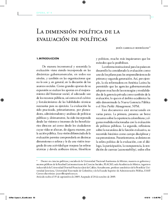 (PDF) La dimensión política de la evaluación de políticas