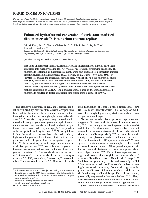(PDF) Enhanced hydrothermal conversion of surfactant-modified diatom microshells into barium ...