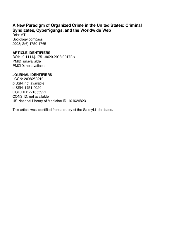 (PDF) A New Paradigm of Organized Crime in the United States: Criminal ...