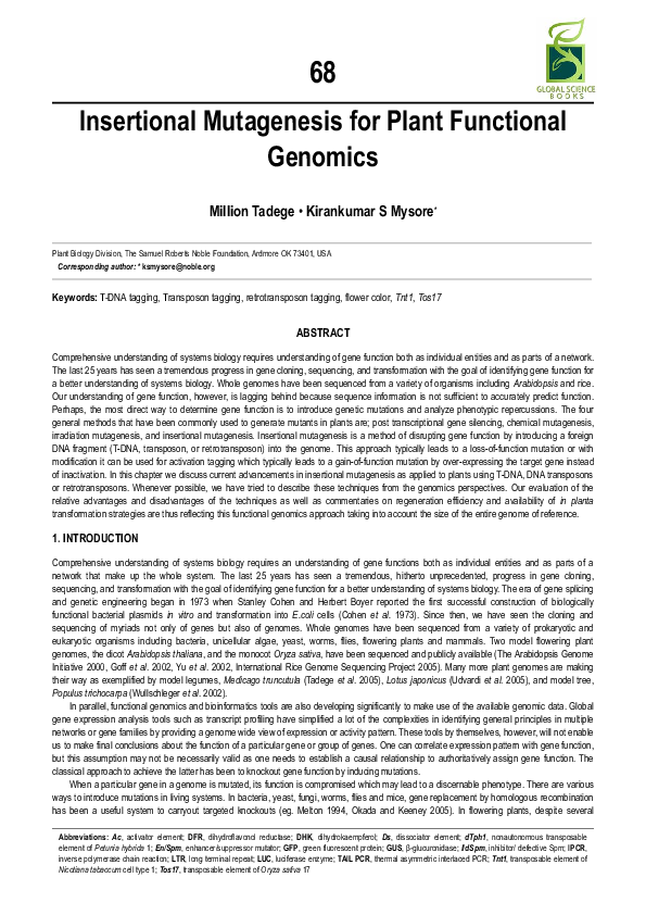 (PDF) Insertional Mutagenesis for Plant Functional Genomics