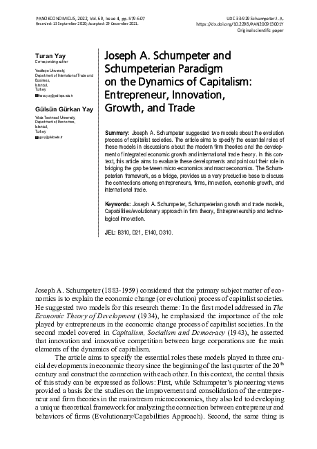 (PDF) Joseph A. Schumpeter and Schumpeterian paradigm on the dynamics ...