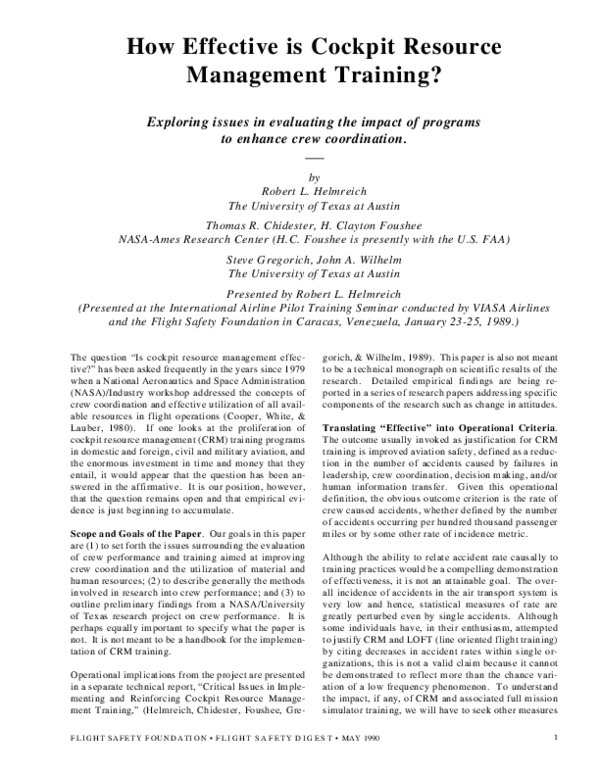 (PDF) How effective is cockpit resource management training? Exploring ...