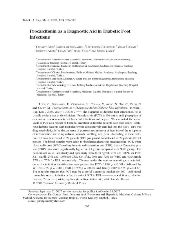 (PDF) Procalcitonin as a Diagnostic Aid in Diabetic Foot Infections