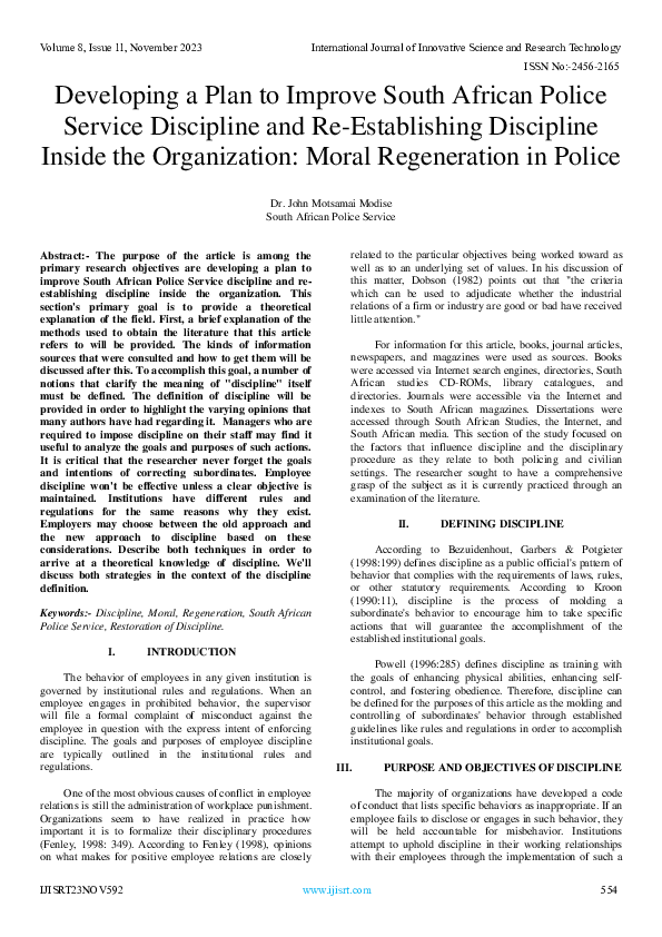 (PDF) Developing a Plan to Improve South African Police Service ...