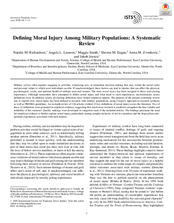 (PDF) Defining Moral Injury Among Military Populations: A Systematic Review