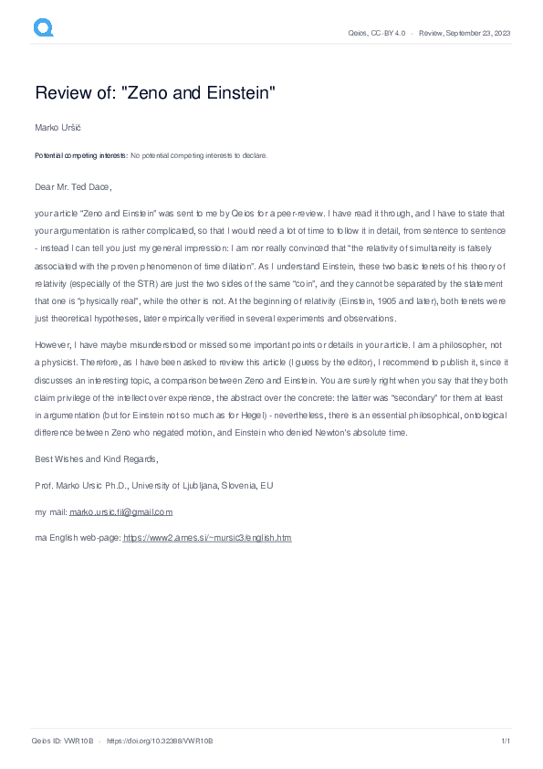 (PDF) Review of: "Zeno and Einstein