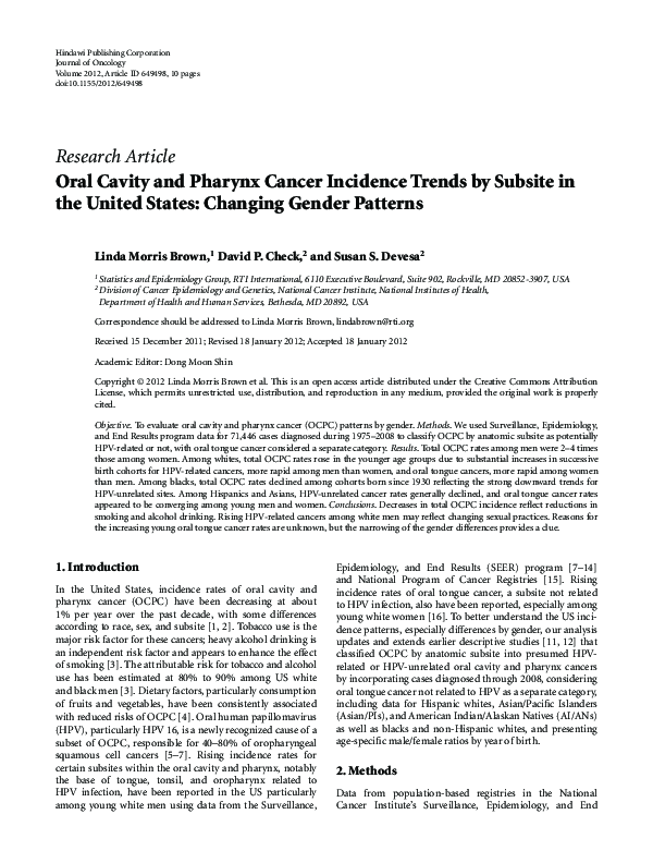 (PDF) Oral Cavity and Pharynx Cancer Incidence Trends by Subsite in the ...
