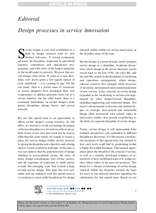 (PDF) Design processes in service innovation