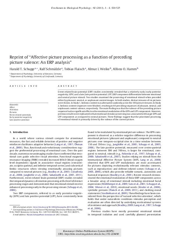 (PDF) Reprint of “Affective picture processing as a function of ...