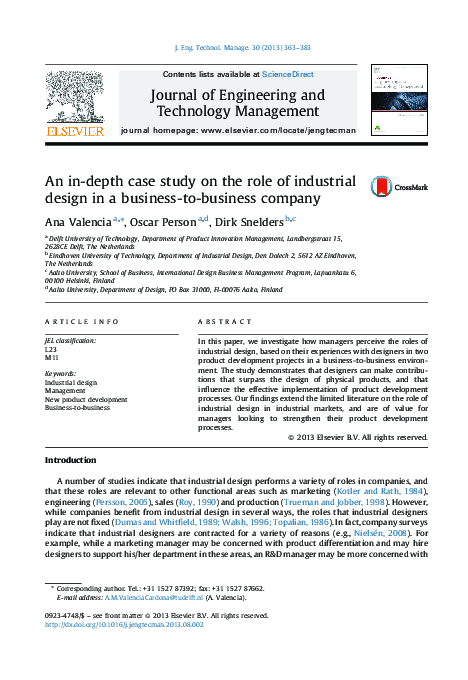 (PDF) An in-depth case study on the role of industrial design in a ...