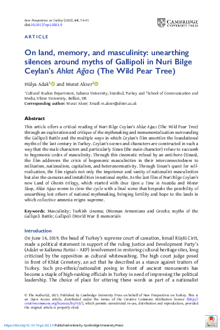 (PDF) Unraveling Masculinity and Myth in Ceylan's Ahlat Ağacı