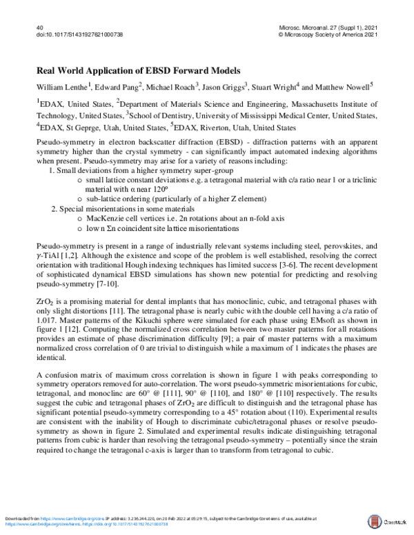 (PDF) Improved EBSD Indexing with Forward Models