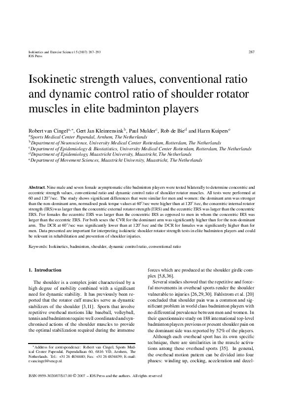 (PDF) Isokinetic strength values, conventional ratio and dynamic ...