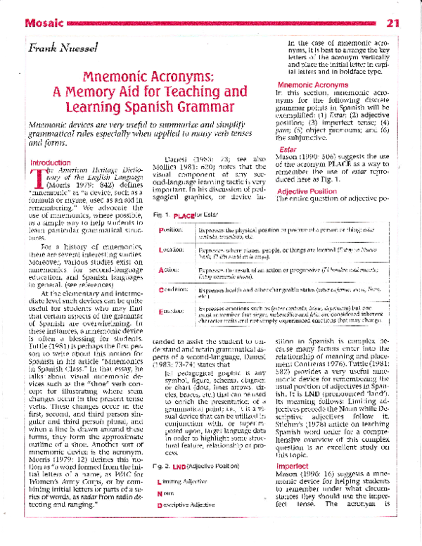 (PDF) Mnemonic Acronyms; A Mem ory Aid for Teaching and Learning ...