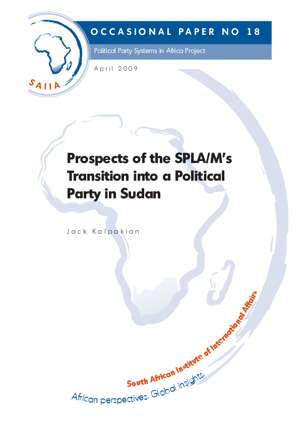 (PDF) Prospects of the SPLA/M's Transition into a Political Party in Sudan