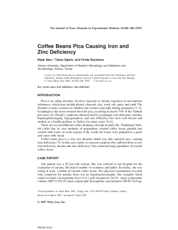 (PDF) Coffee beans pica causing iron and zinc deficiency