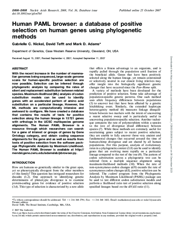 (PDF) Human PAML browser: a database of positive selection on human ...