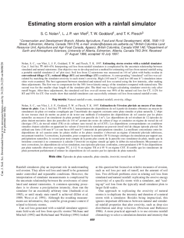 (PDF) Estimating storm erosion with a rainfall simulator