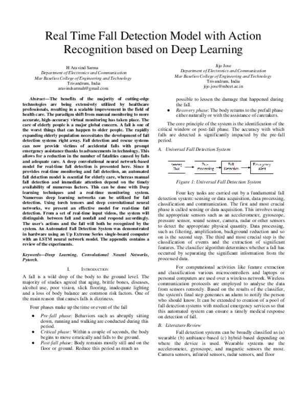 Pdf Real Time Fall Detection Model With Action Recognition Based On