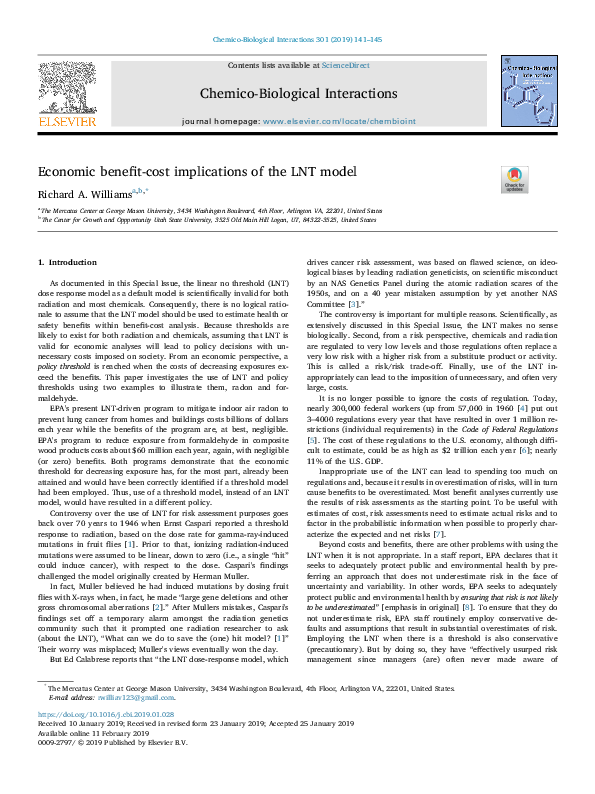 (PDF) Economic benefit-cost implications of the LNT model