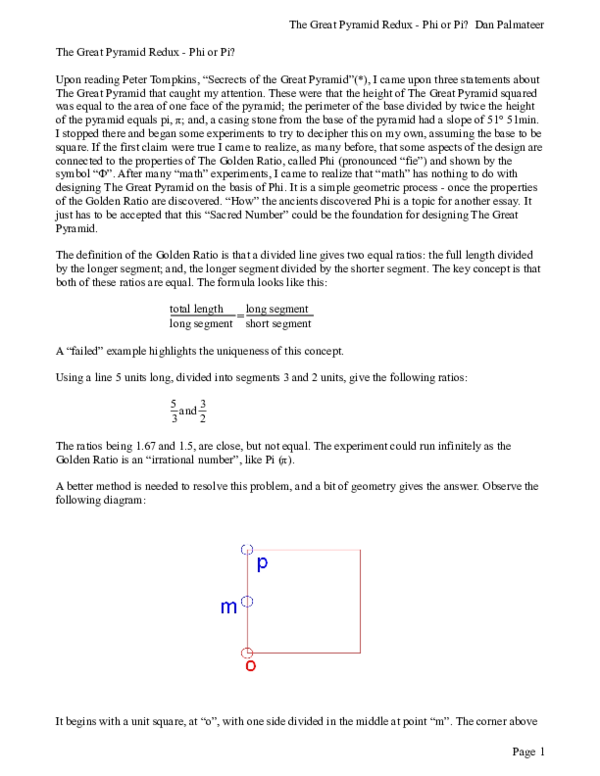 (PDF) The Great Pyramid Redux -Phi or Pi? by Dan Palmateer