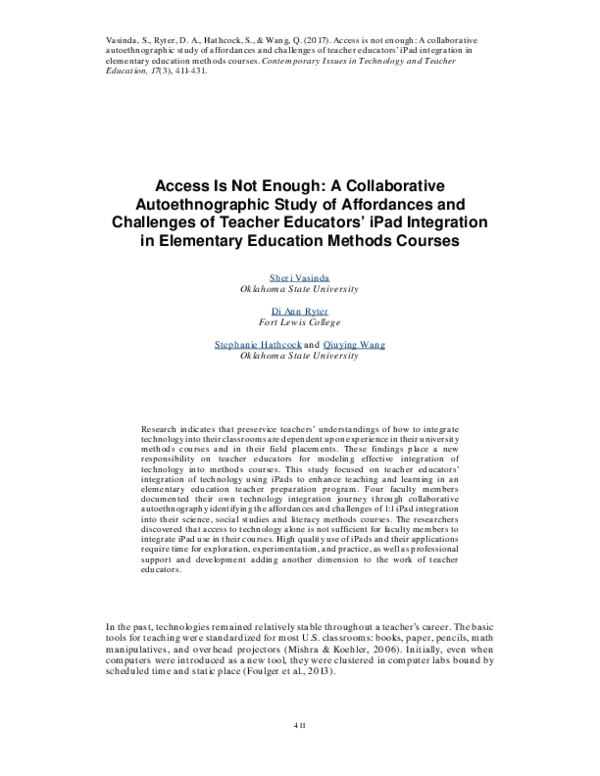 (PDF) Access is Not Enough: A Collaborative Autoethnographic Study of Affordances and Challenges ...