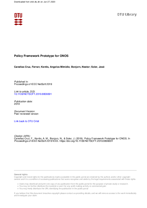 (PDF) Policy Framework Prototype for ONOS