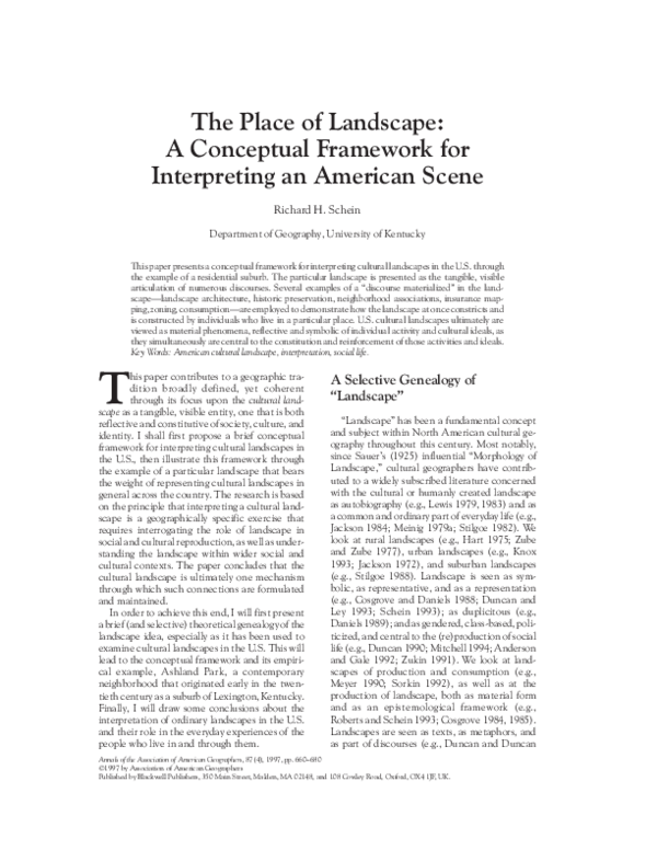 (PDF) The Place of Landscape: A Conceptual Framework for Interpreting an American Scene