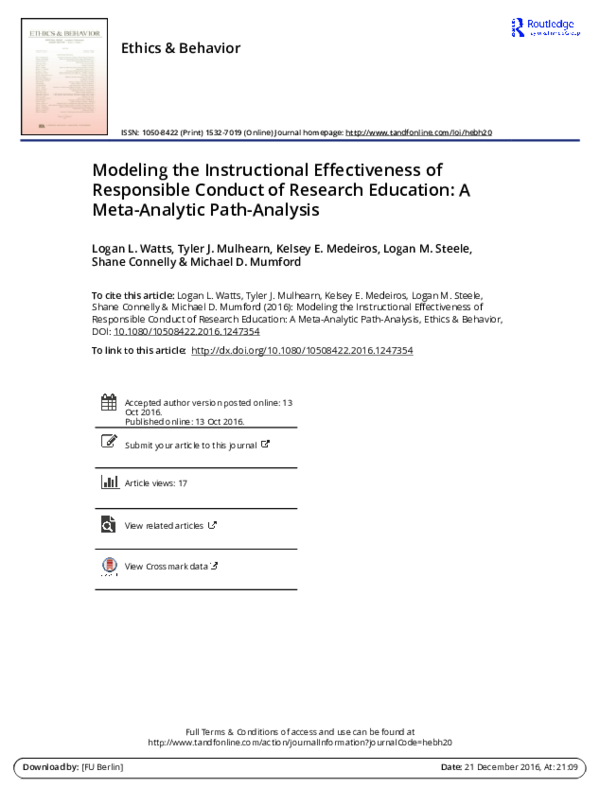 (PDF) Modeling the Instructional Effectiveness of Responsible Conduct ...
