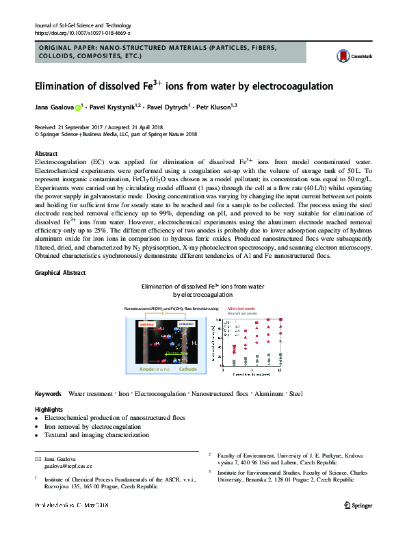 (PDF) Elimination of dissolved Fe3+ ions from water by electrocoagulation
