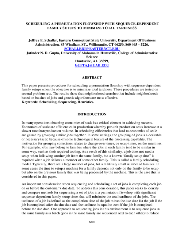 (PDF) Scheduling a permutation flowshop with sequence-dependent family setups to minimize total ...