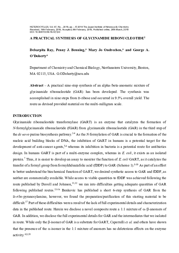(PDF) A Practical Synthesis of Glycinamide Ribonucleotide